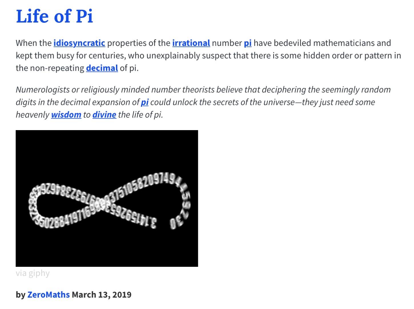 Life of Pi and Pi of Life | Yan's One Minute Math Blog